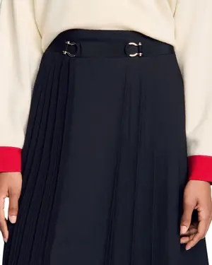 Sandro Long Asymmetrical Pleated Skirt