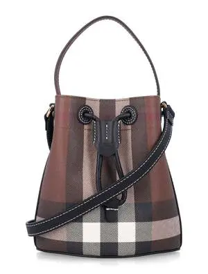 Burberry Mini Coated Cotton Bucket Bag With Leather Trim - Marrone