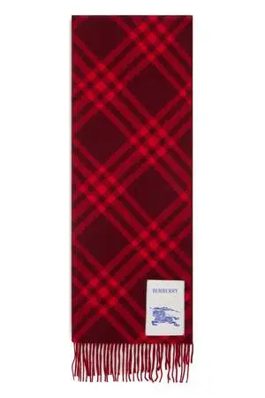 Burberry Cashmere Plaid Scarf With Fringed Ends