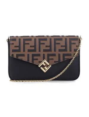 Fendi Geometric Flap Wallet On Chain With Detachable Strap, 11 X 18 X 3 Cm - Nero