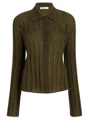 Khaite Classic Collar Ribbed Knit Sweater - Verde