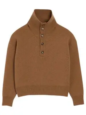 AMI Paris V-neck Button-front Cardigan With Chest Embroidery - Beige