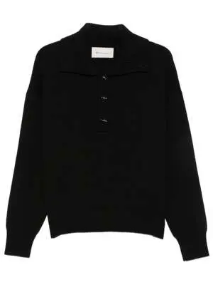 AMI Paris V-neck Button-front Cardigan With Chest Embroidery - Black