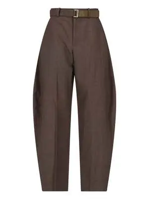 Sacai 100% Wool Tailored Trousers - Brown