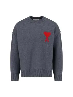 AMI Paris 100% Wool Pullover Sweater - Grey