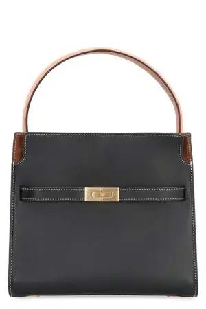 Tory Burch Double Lee Radziwill Leather Handbag 27cm X 24cm X 12cm - Black