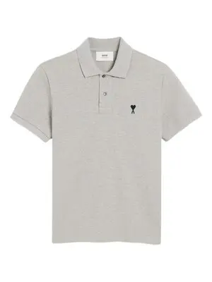 AMI Paris De Coeur Cotton Polo Shirt - Grey