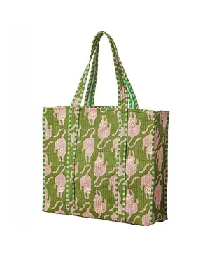 VERVE CULTURE Quilted Feline Tote - Green