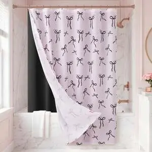 Juicy Couture Bow Leopard Shower Curtain With Peva Liner And Hooks 14-piece Set - Light Pink