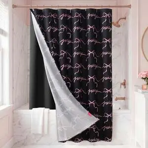 Juicy Couture Sweet Bow Shower Curtain With Peva Liner And Hooks 14-piece Set - Black