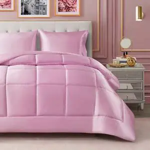 Juicy Couture Solid Satin Down Alternative Comforter - Pink