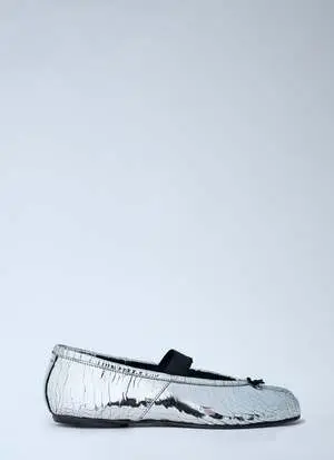 MAISON MARGIELA Tabi Ballet Flats In Grained Leather - Silver