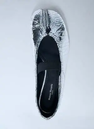 MAISON MARGIELA Tabi Ballet Flats In Grained Leather - Silver