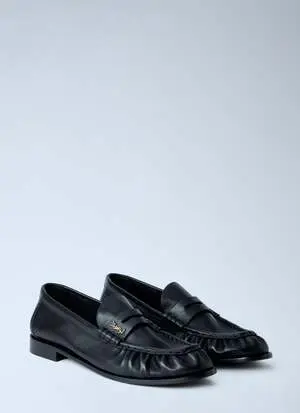 Saint Laurent Le Loafer 15" Leather Loafers With Gathered Detailing - Black