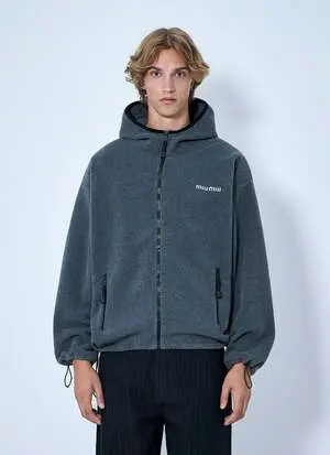 Miu Miu Hooded Zip Sweatshirt - Gray
