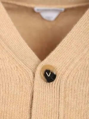 Bottega Veneta Cashmere V-neck Cardigan With Woven Leather Detail - Cream
