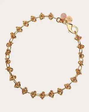 JANE WIN Rose Quartz In A Knot Chain Necklace - Gold