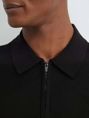 REISS Leigham Cotton-blend Chevron-knit Half-zip Polo Shirt - Black