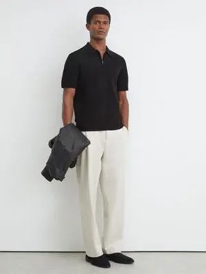 REISS Leigham Cotton-blend Chevron-knit Half-zip Polo Shirt - Black