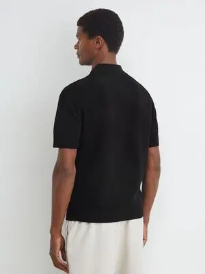 REISS Leigham Cotton-blend Chevron-knit Half-zip Polo Shirt - Black