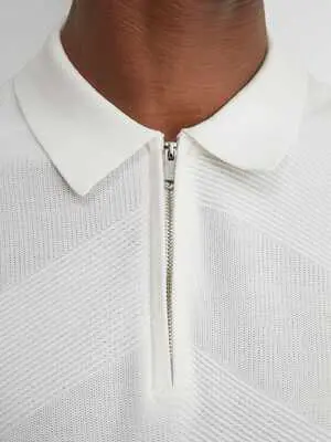 REISS Leigham Cotton-blend Chevron-knit Half-zip Polo