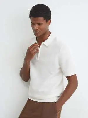REISS Leigham Cotton-blend Chevron-knit Half-zip Polo