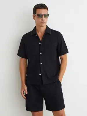 REISS Weaver Textured Piped Short-sleeve Shirt