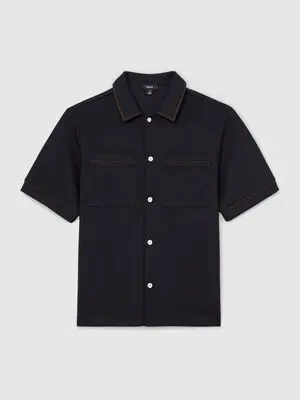 REISS Weaver Textured Piped Short-sleeve Shirt