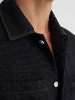 REISS Weaver Textured Piped Short-sleeve Shirt