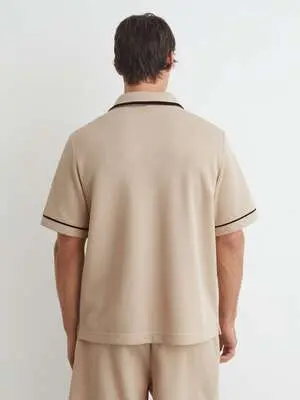 REISS Weaver Textured Piped Short-sleeve Shirt - Stone