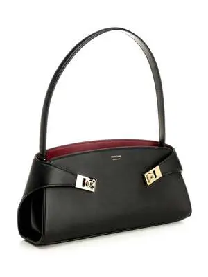FERRAGAMO Hug Leather Shoulder Bag - Black