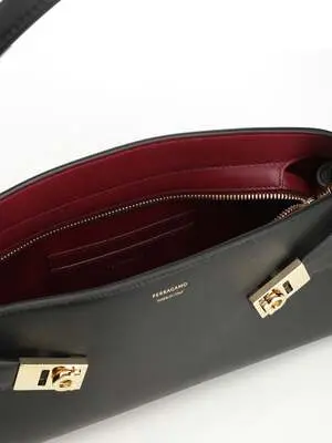 FERRAGAMO Hug Leather Shoulder Bag - Black