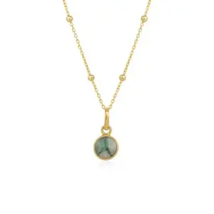SPERO LONDON Sterling Silver Natural Circle Pendant Necklace With Beaded Curb Chain - Gold