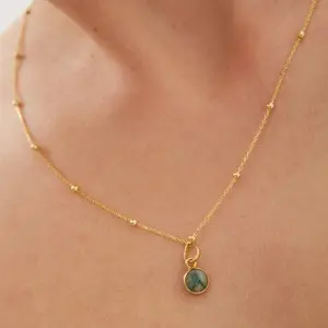 SPERO LONDON Sterling Silver Natural Circle Pendant Necklace With Beaded Curb Chain