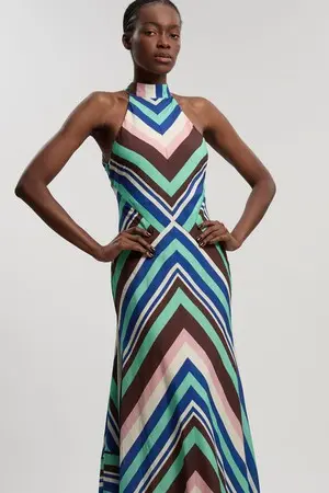 Karen Millen Halter Neck Fit & Flare Maxi Dress