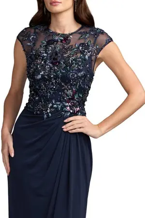 Mac Duggal Embroidered Cap Sleeve Jersey Gown