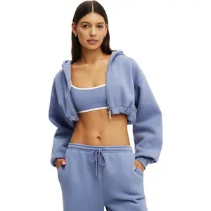 Cotton:on Active Plush Micro Cropped Zip Through - Blue Ice