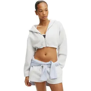 Cotton:on Active Plush Micro Cropped Zip Through - Cloudy Grey Marle