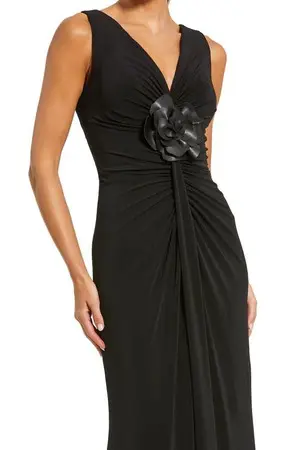 Mac Duggal Sleeveless Jersey Gown With 3d Floral Detail