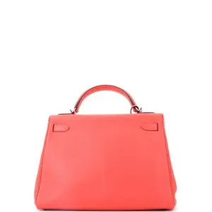 Hermès Kelly Handbag Clemence With Palladium Hardware 32 - Red
