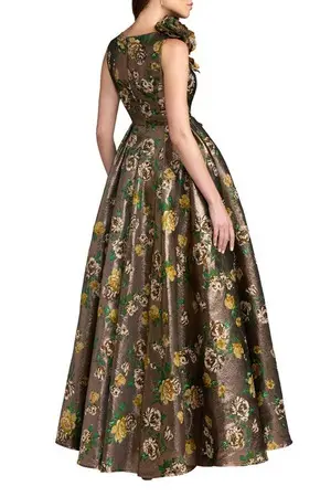 Mac Duggal Sleeveless Brocade Ballgown With 3d Flower