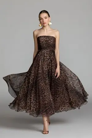 Mac Duggal Strapless A-line Chiffon Midi Dress