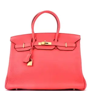 Hermès Birkin Handbag Pink Clemence With Gold Hardware 35 - Red