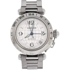 CARTIER Pasha C Gmt Automatic Watch Stainless Steel 35 - Metallic Silver