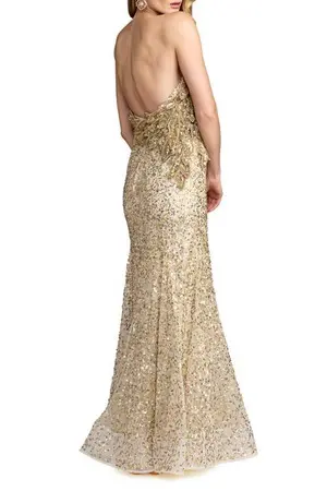 Mac Duggal Strapless Beaded 3d Floral Trumpet Gown