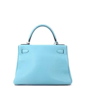 Hermès Kelly Handbag Clemence With Palladium Hardware 28 - Blue
