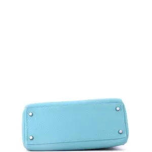 Hermès Kelly Handbag Clemence With Palladium Hardware 28 - Blue
