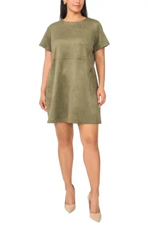 Vince Camuto Faux Suede Paneled Shift Minidress - Emerald Leaf