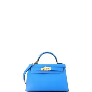 Hermès Kelly Mini Ii Bag Chevre Mysore With Gold Hardware 20 - Blue