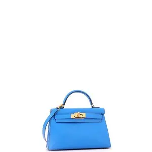 Hermès Kelly Mini Ii Bag Chevre Mysore With Gold Hardware 20 - Blue